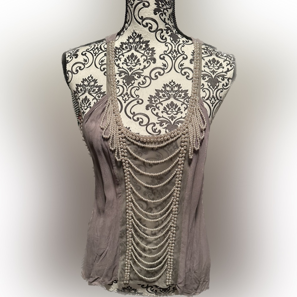 Steel Sheer Pearl Tank Blouse - Gem